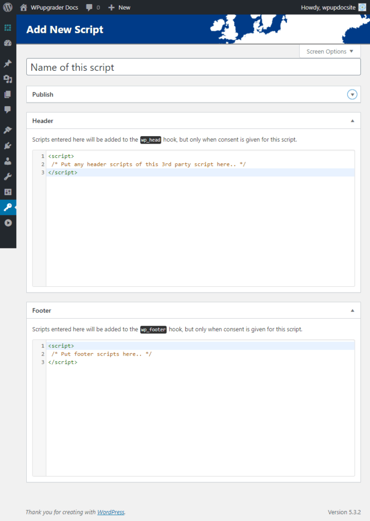 Including scripts - WP Upgrader